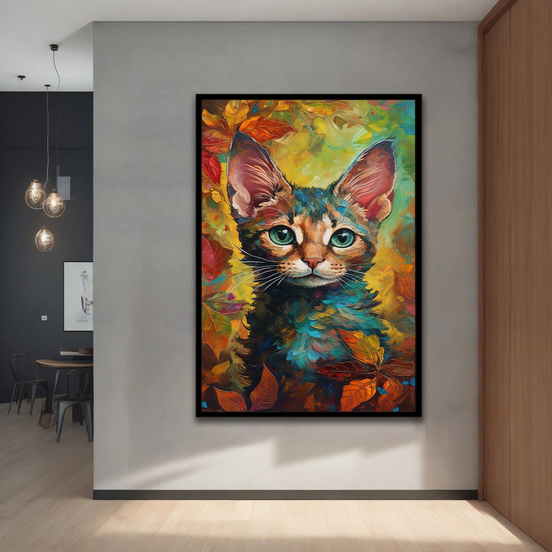 Colorful Cat Canvas, Cat Wall Decor, Animal Art, With Different Frame ...