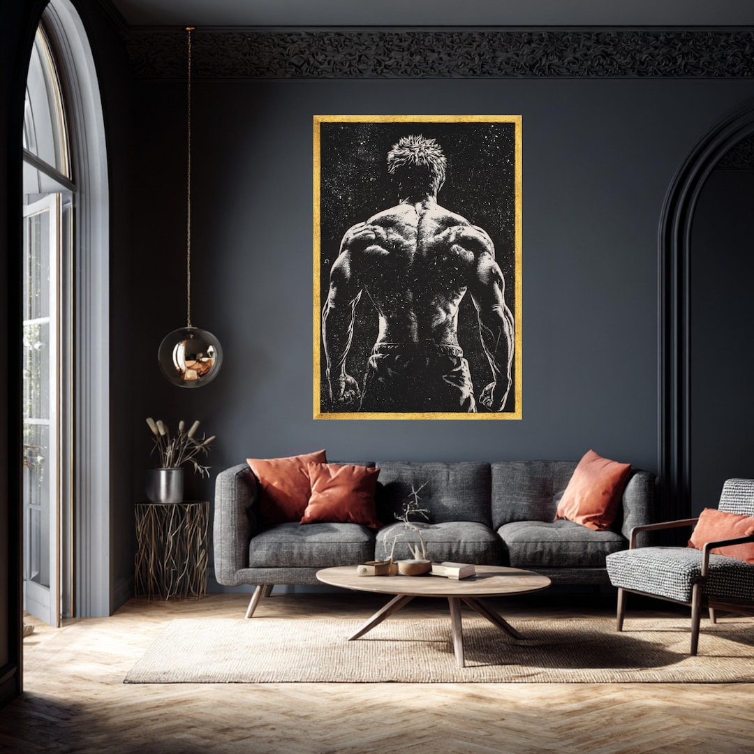 Powerful Muscular Man Back, Black and White Canvas Wall Art, Fitness ...