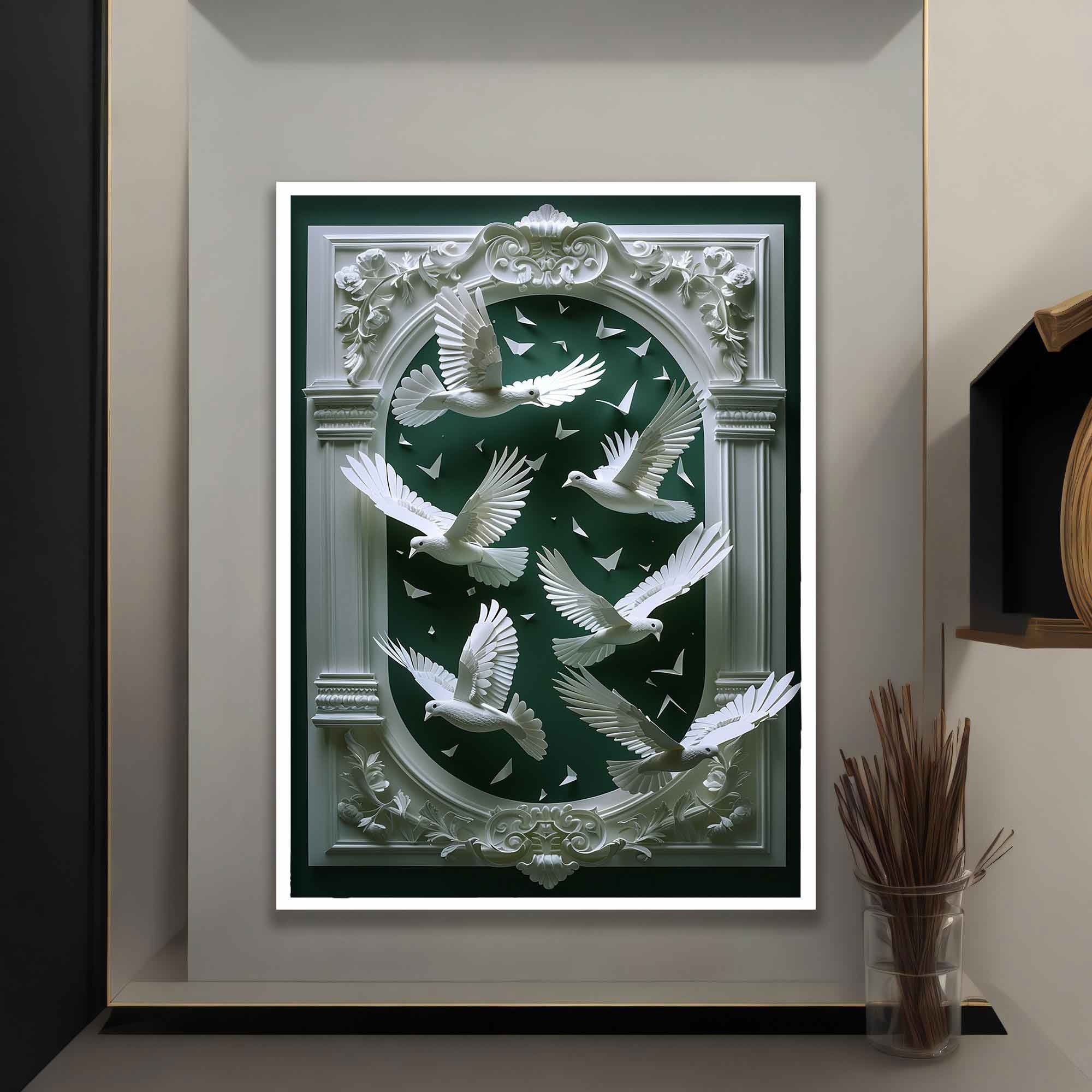 3 D Looking White Doves Canvas Painting, Birds in Frame Art, White Dove ...