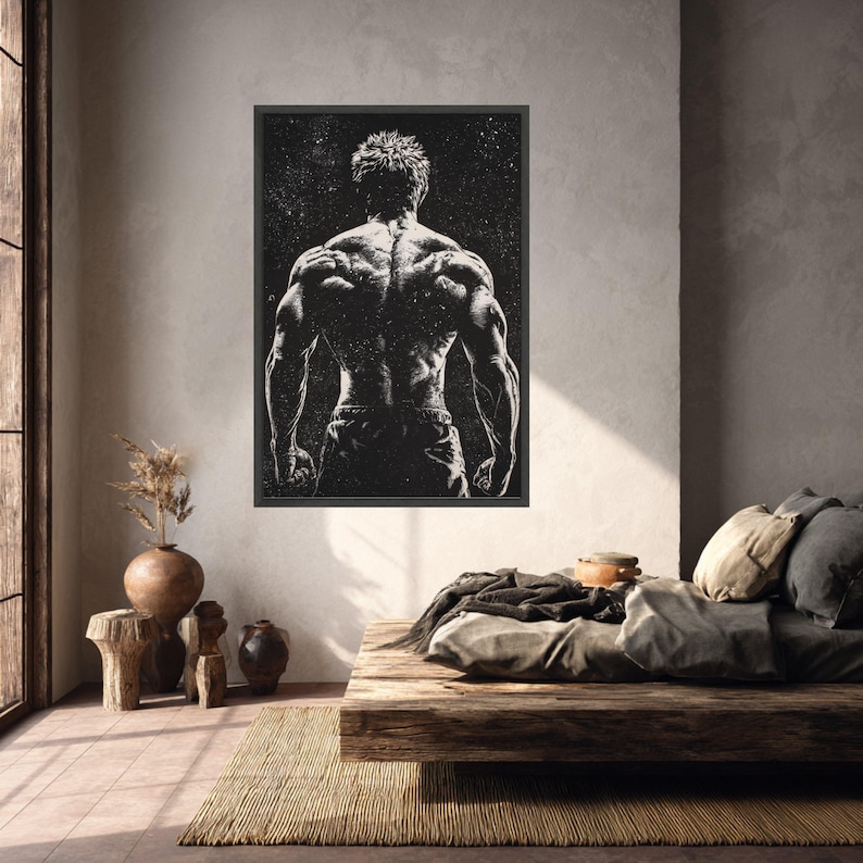 Powerful Muscular Man Back, Black and White Canvas Wall Art, Fitness ...