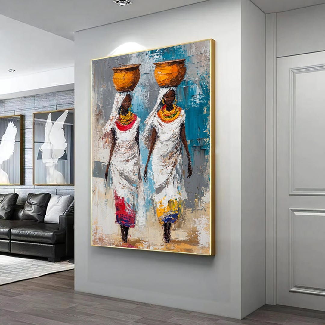 African Women Basket Canvas Wall Art Set, Vibrant Tribal Artwork ...