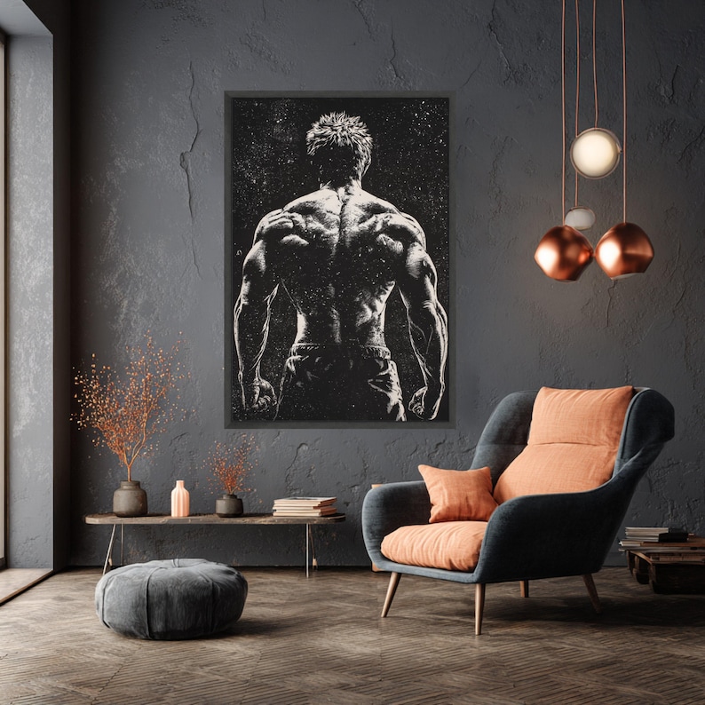 Powerful Muscular Man Back, Black and White Canvas Wall Art, Fitness ...