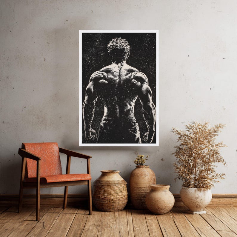 Powerful Muscular Man Back, Black and White Canvas Wall Art, Fitness ...