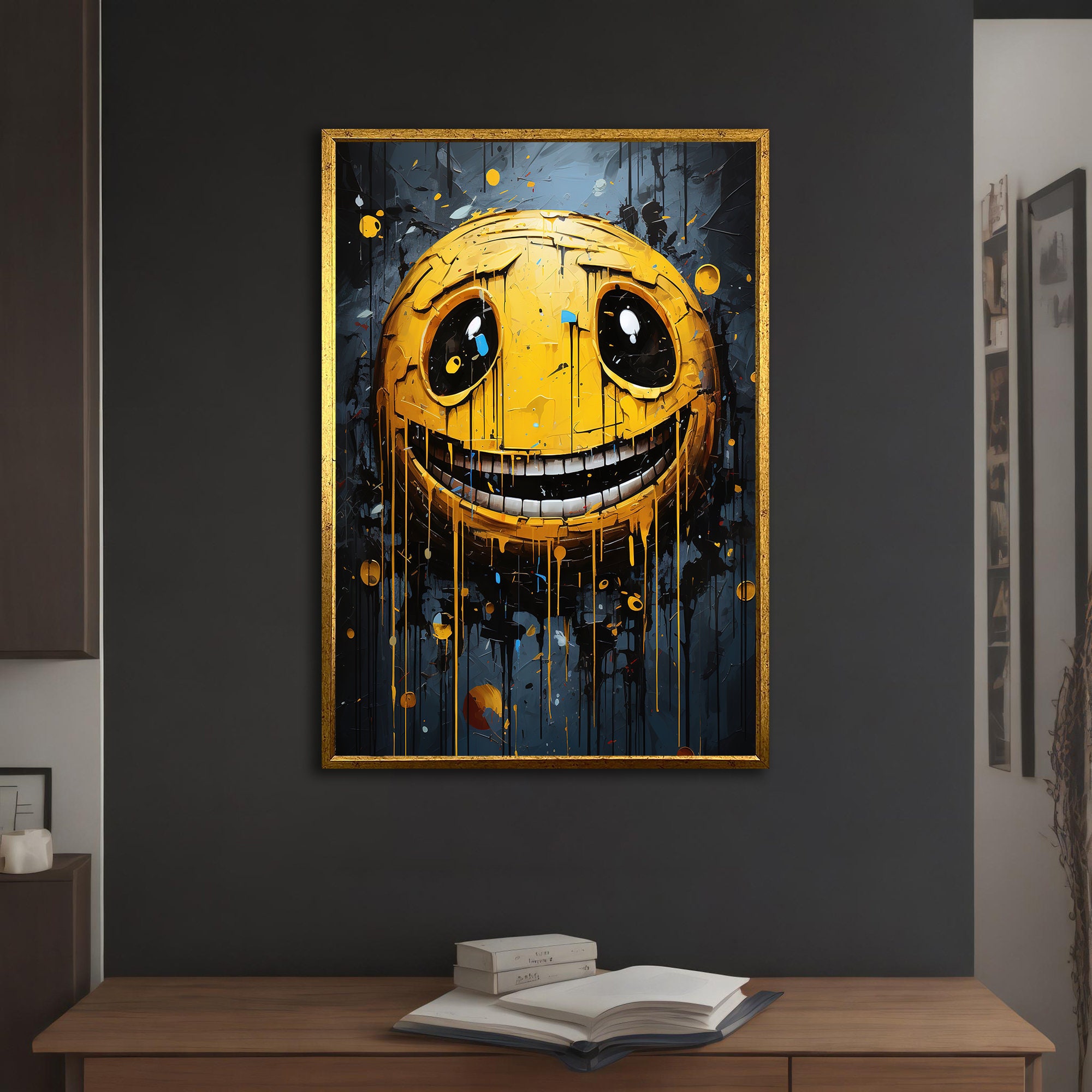 Smiley Face Emoji Canvas Painting Graffiti Artmelting Happy - Etsy