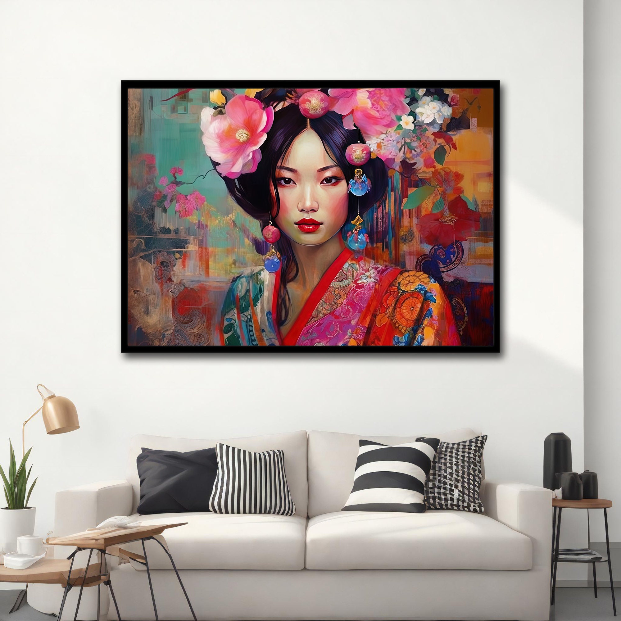 Asian Woman Canvas,geisha Wall Decor, Japan Woman Art, Japanese Wall ...