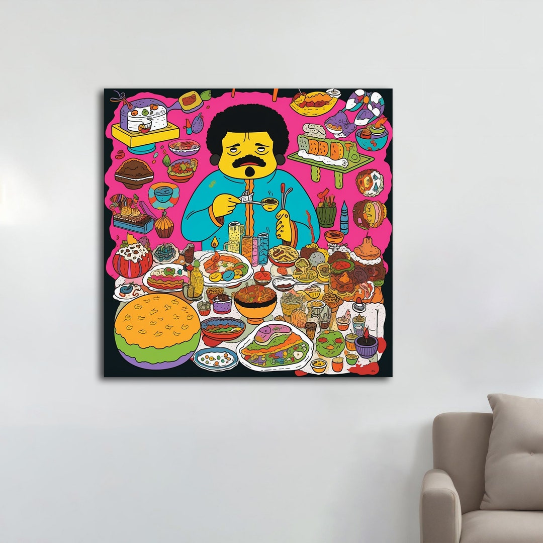 Man Eating Food Graffiti Art Canvas Painting, Modern Decor Ideas for ...