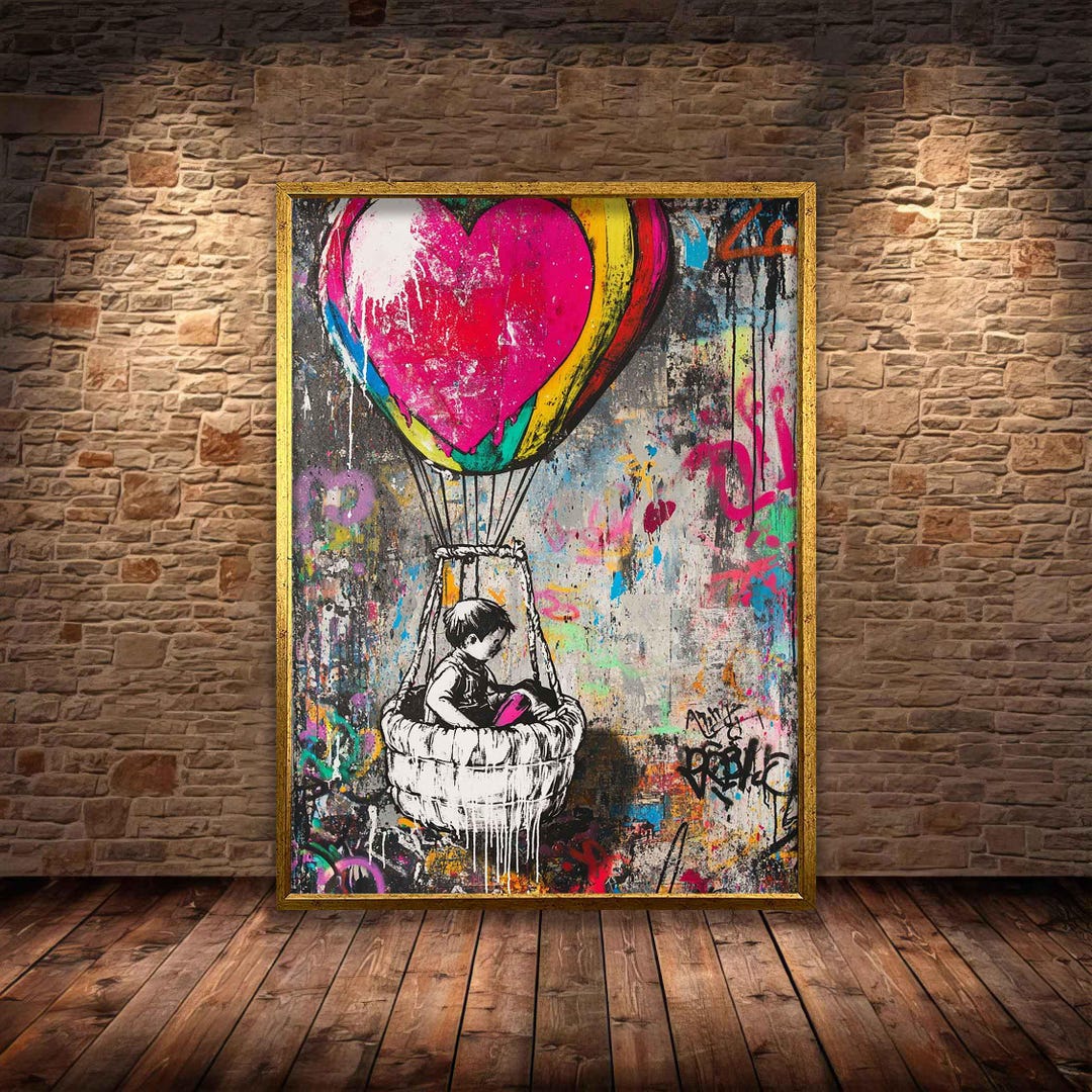 Banksy Child in Hot Air Balloon Canvas Painting - Urban Street Art for ...