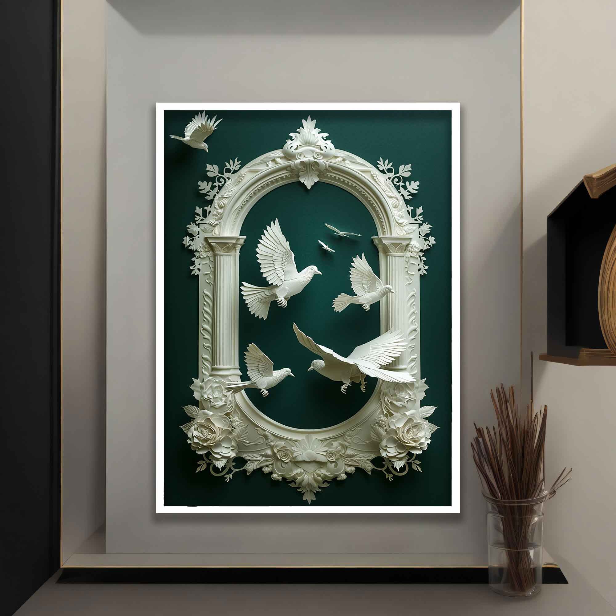 A White Paper Sculpture of Doves Flying Around an Arc Canvas Print ...
