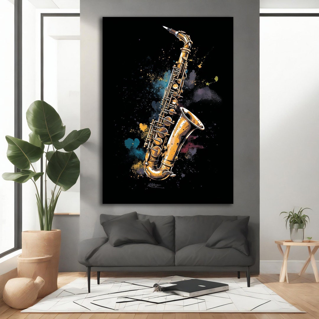 Saxophone Canvas Painting, Musical İnstrument Art, Wall Art for Your ...