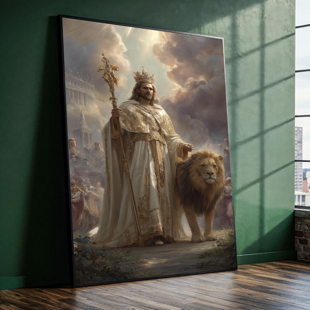 Majestic King With Lion Canvas, Regal Royalty Wall Art, Gold ...