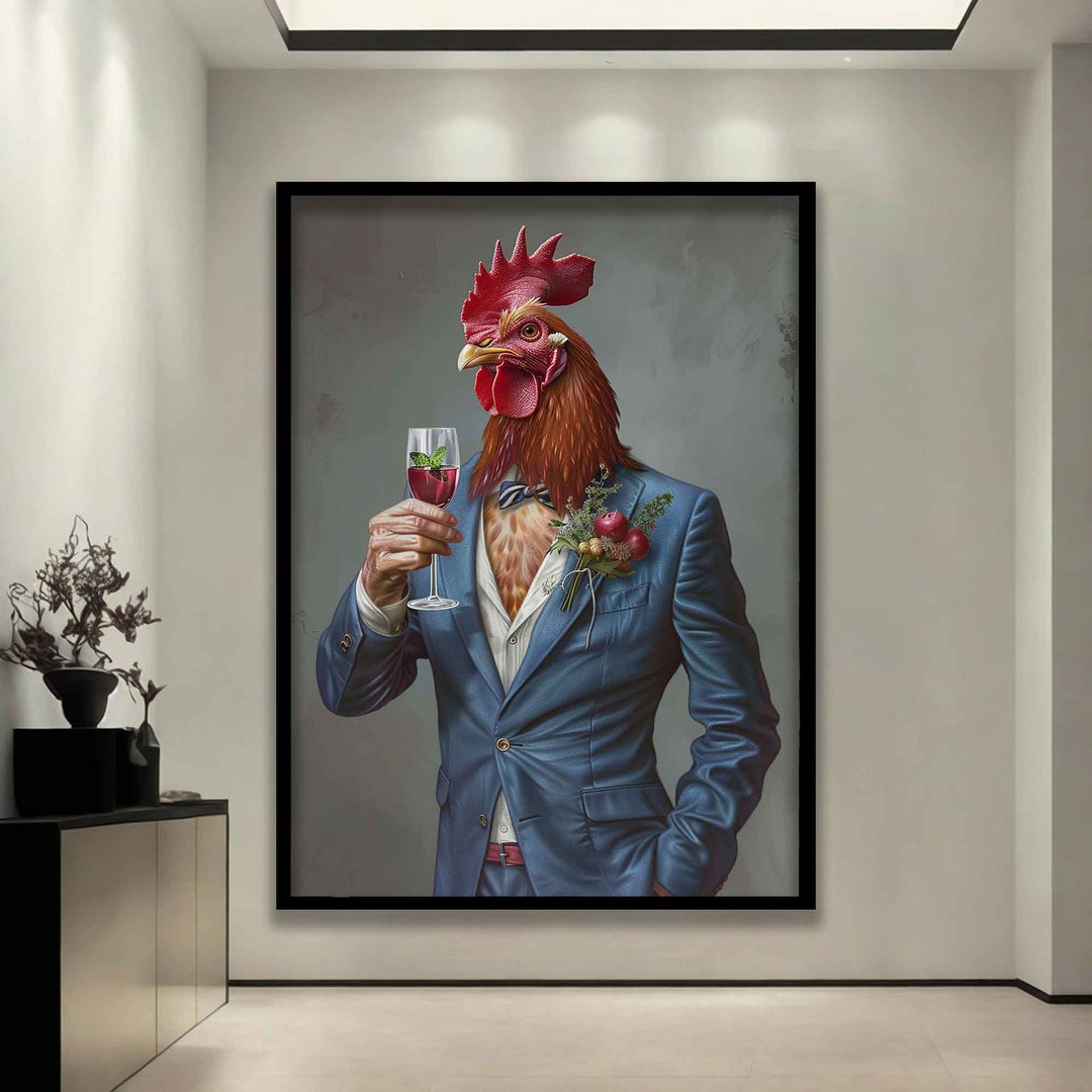 Rooster Man Canvas, Rooster Picture in Suit, Surreal Rooster Man Poster ...