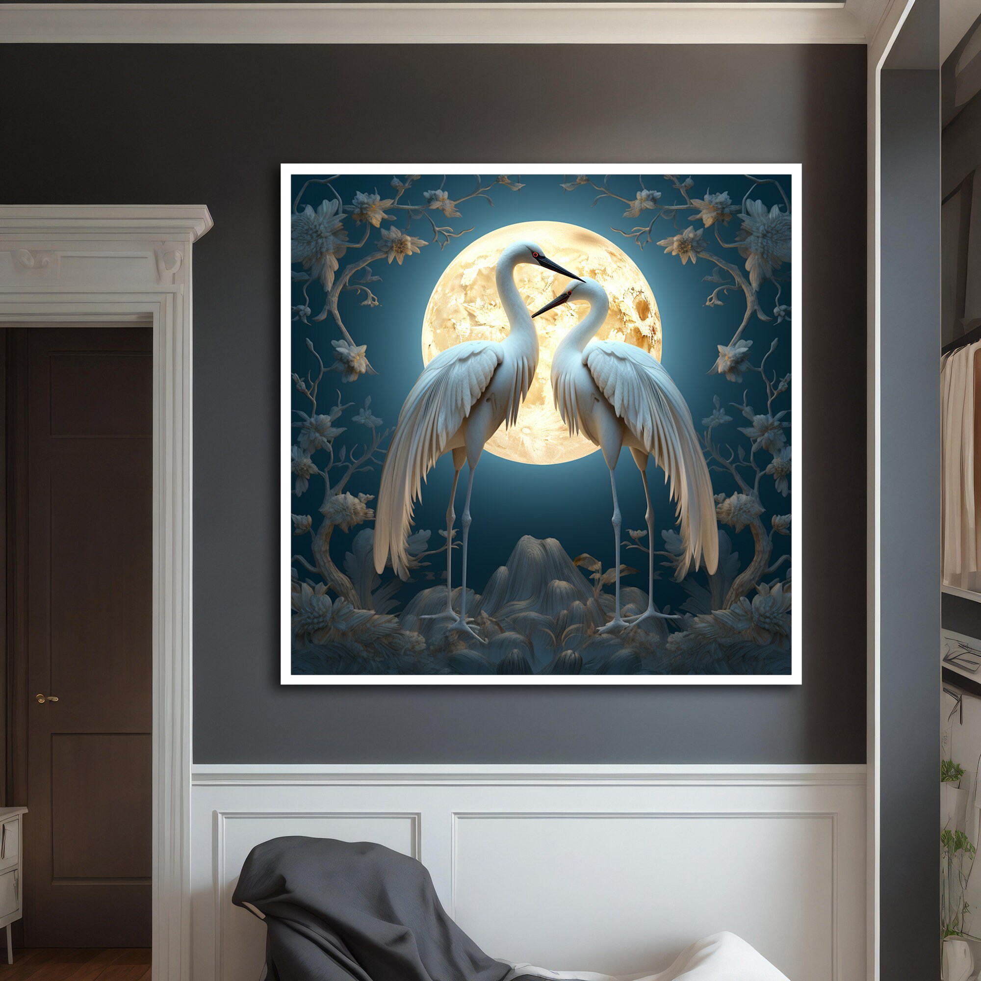 Storks in Love Canvas Painting, Stork Bird Living Room Decor - Etsy