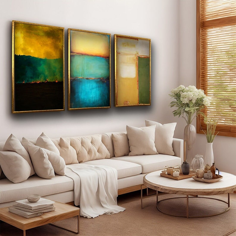 Mark Rothko Green and Blue, Yellow 3 Piece Set Canvas, Poster Art ...