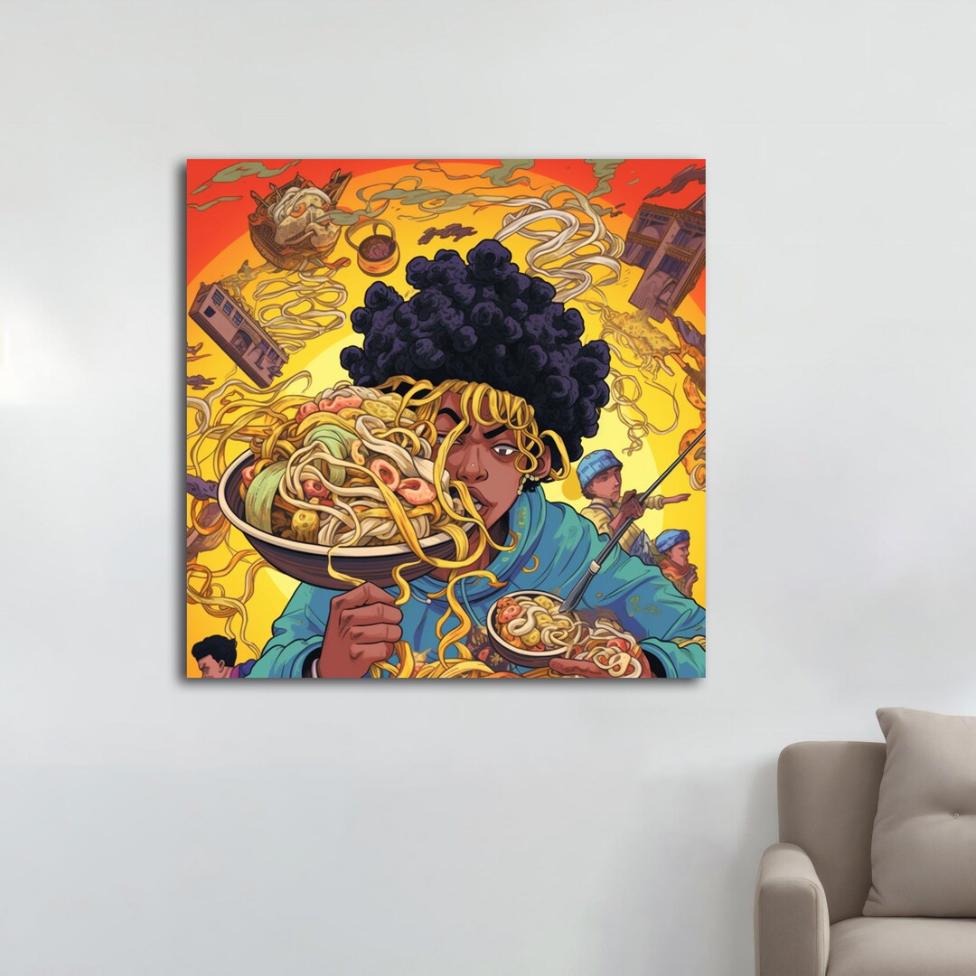 Woman Eating Food Graffiti Canvas Painting, Graffiti Canvas, Modern ...