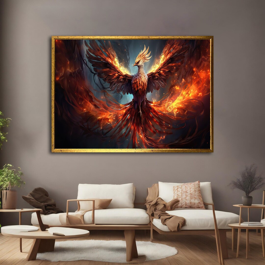 Fiery Phoenix Art,burning Phoenix Bird Art Print, Phoenix Canvas Art ...