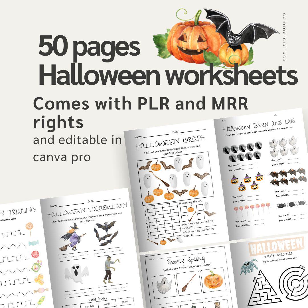 Halloween Educational Worksheet Bundle With MRR AND PLR - Etsy