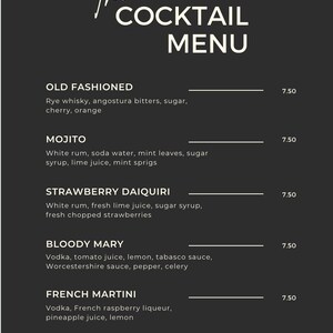 Printable Cocktail Menu Template - Etsy