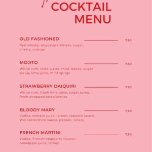 Printable Cocktail Menu Template - Etsy