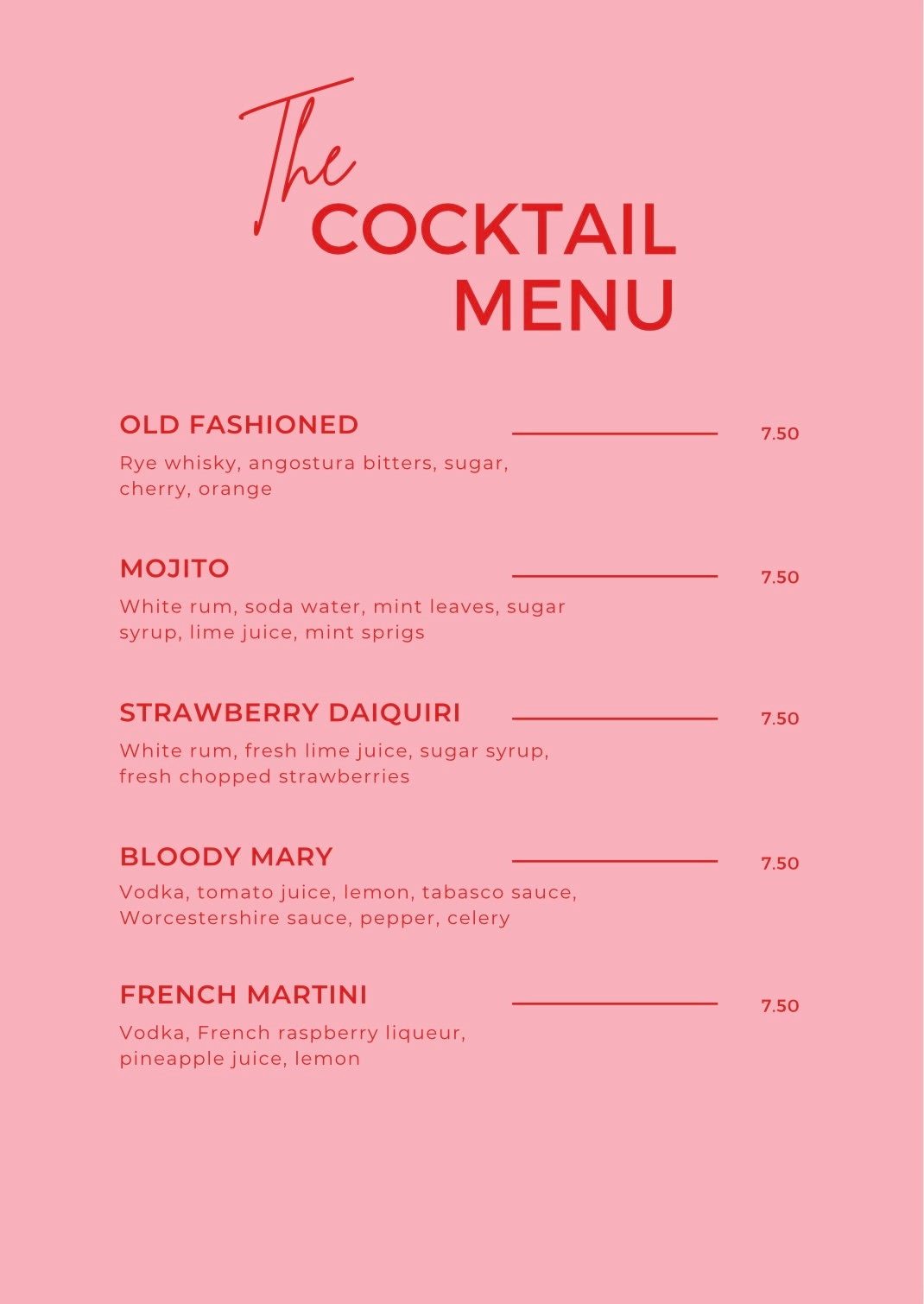 Printable Cocktail Menu Template - Etsy