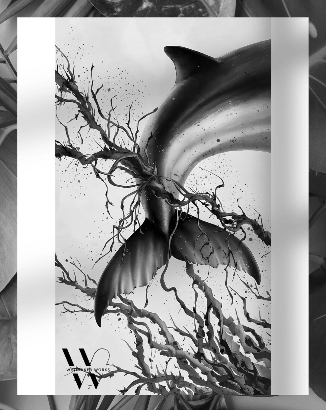 Hawaiian Dolphin Tail Print: Sumi-e Ink, Black and White Art - Etsy