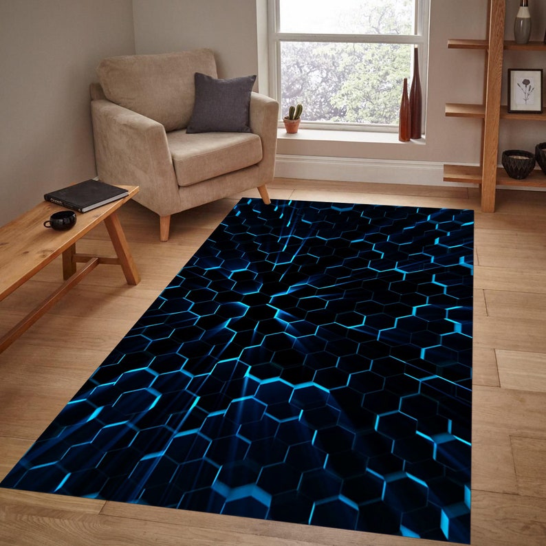 Neon Hexagon Gamer Rug, E-sport Decor Carpet, Gameroom Floor Mat, - Etsy