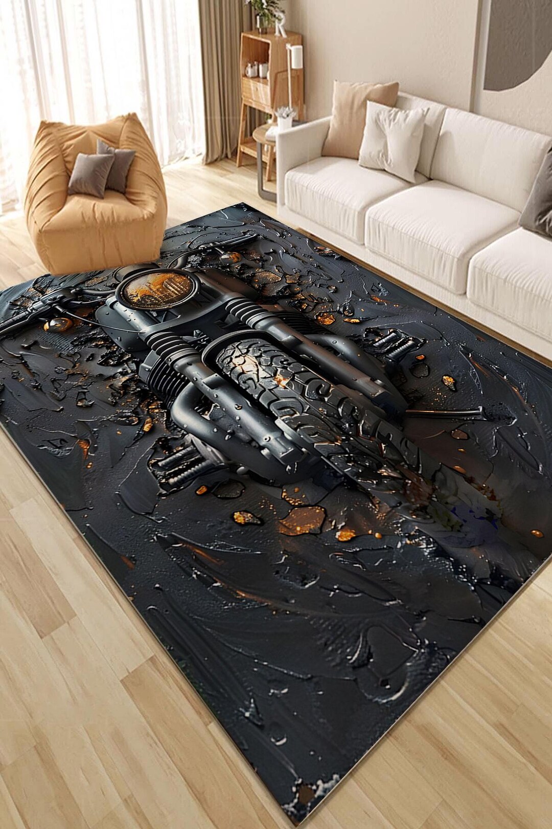 3D Motorcycle Rug: Biker Man Cave Decor, Non-slip Floor Mat - Etsy