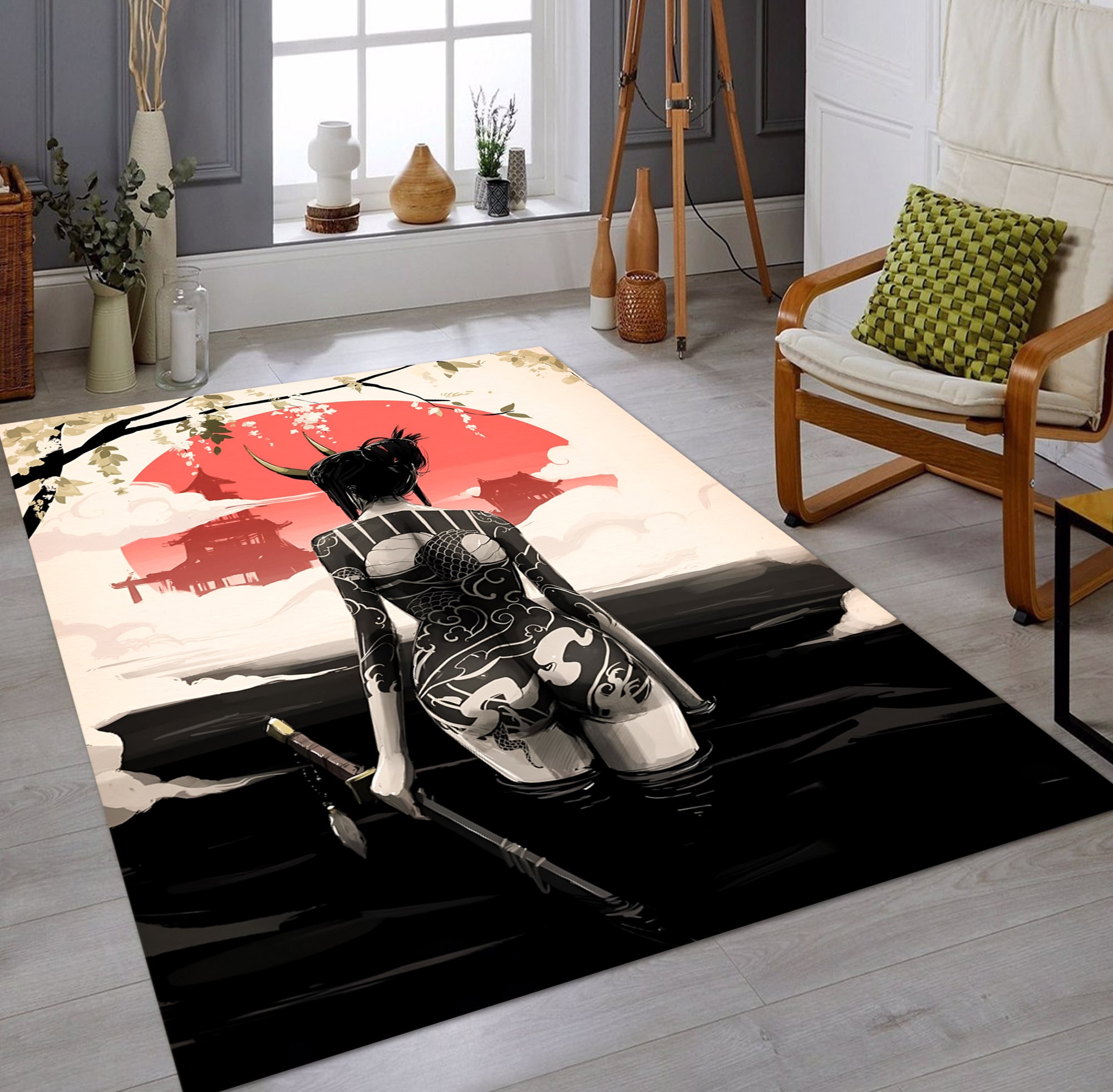 Samurai Rug, Japan Themed Rug, Japan Rug, Home Decor Rug, Living Room ...