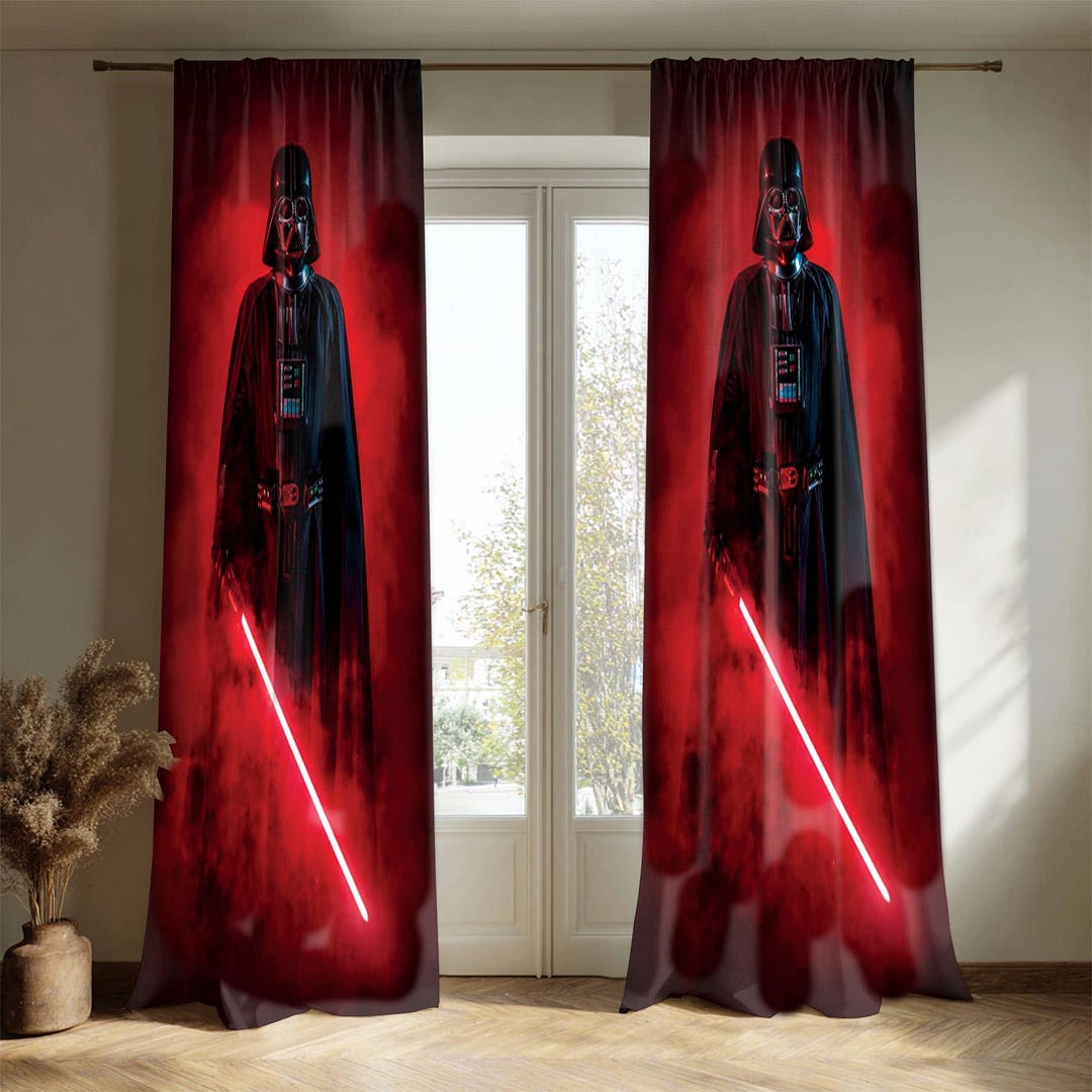 Star Wars Curtain, Darth Vader Themed Youngroom Decor, Dark Red Accent ...