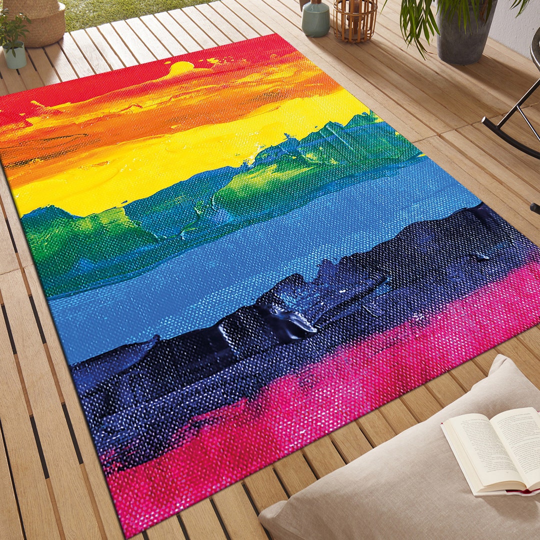 Colorful Rainbow Rug, LGBT Rug, LGBT Home Decor, Street Art Rug, Area ...