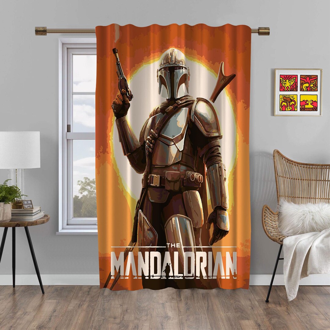 Star Wars Mandalorian Themed Curtain : Printed Satin Fabric Children's ...