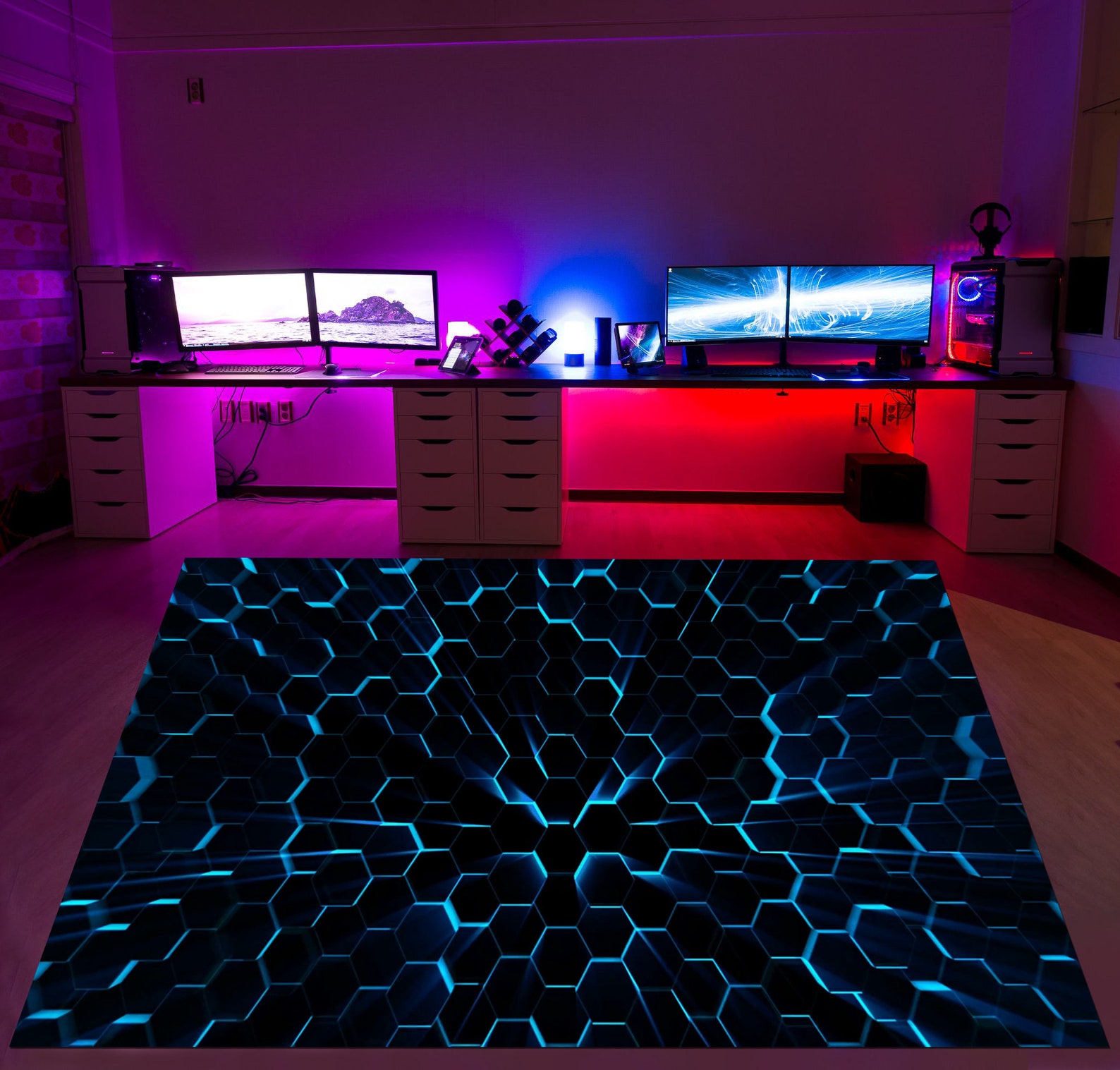 Gamer Rug, Cool Neon Hexagons Rug, Gaming Decor, E-sport Rug, Gaming ...