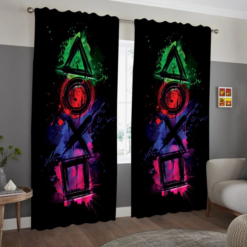 Playstation Themed Game Room Curtain : Game Room Curtain, Gamer Curtain ...