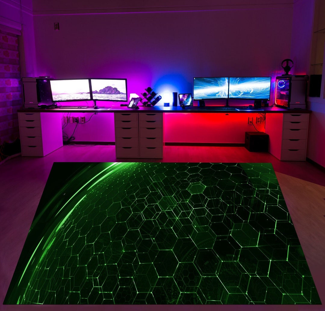 3D Neon Lights Rug,gaming Room Rug, Sport Rug, Neon Look Rug, Green Rug ...