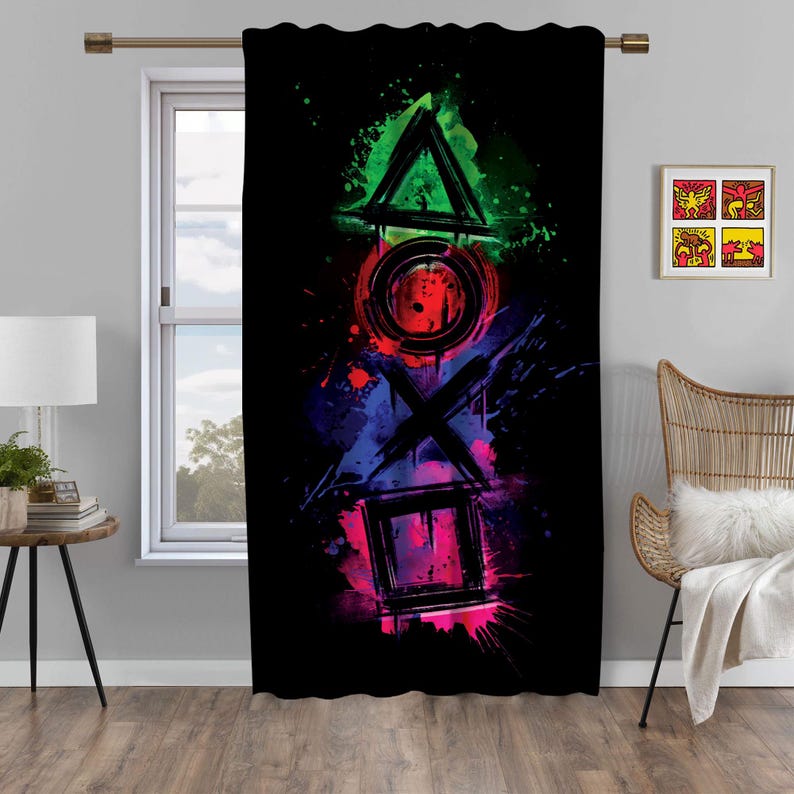 Playstation Themed Game Room Curtain : Game Room Curtain, Gamer Curtain ...
