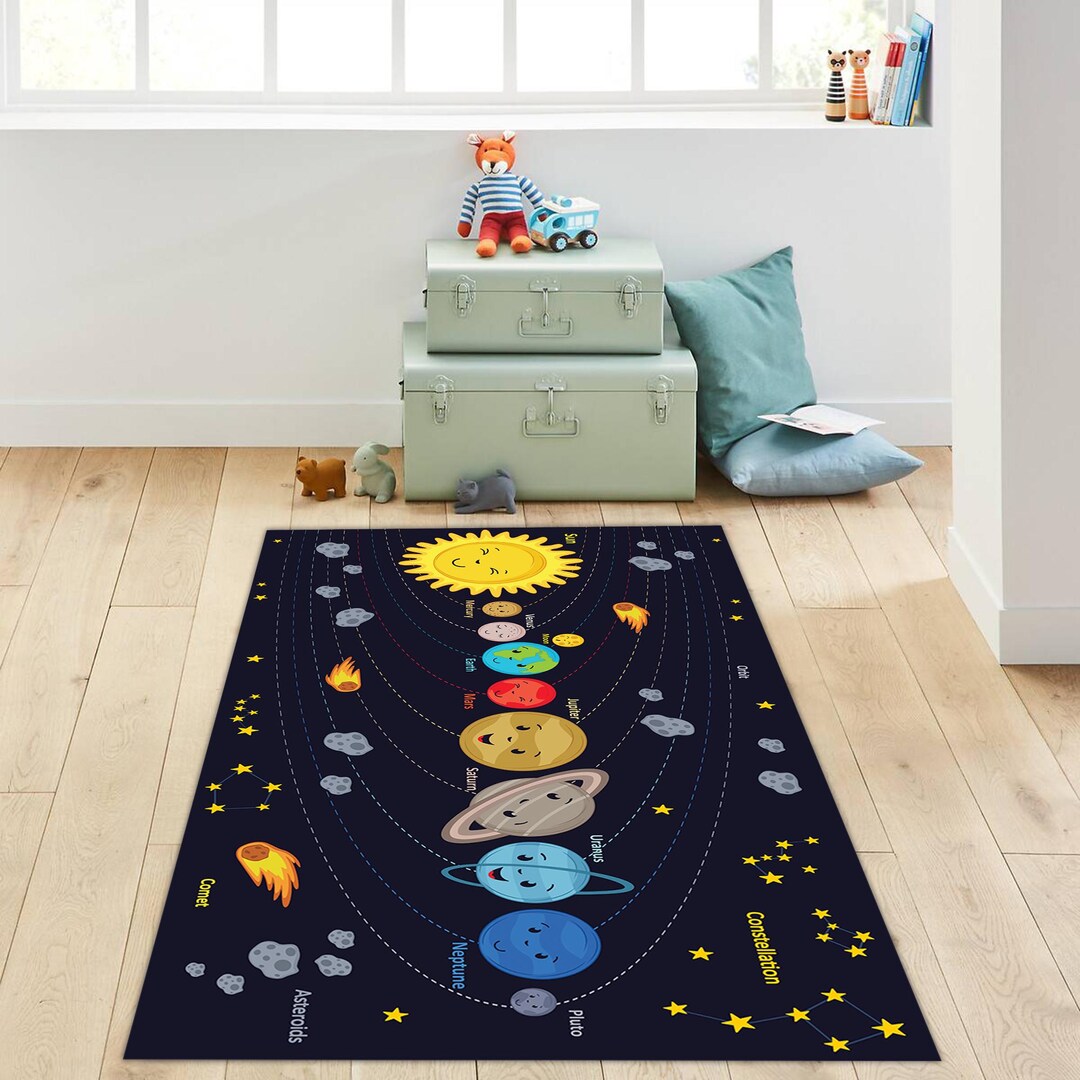 Space Planet Rug, Cute Planets Rug, Educational Rugs, Children Rugs ...