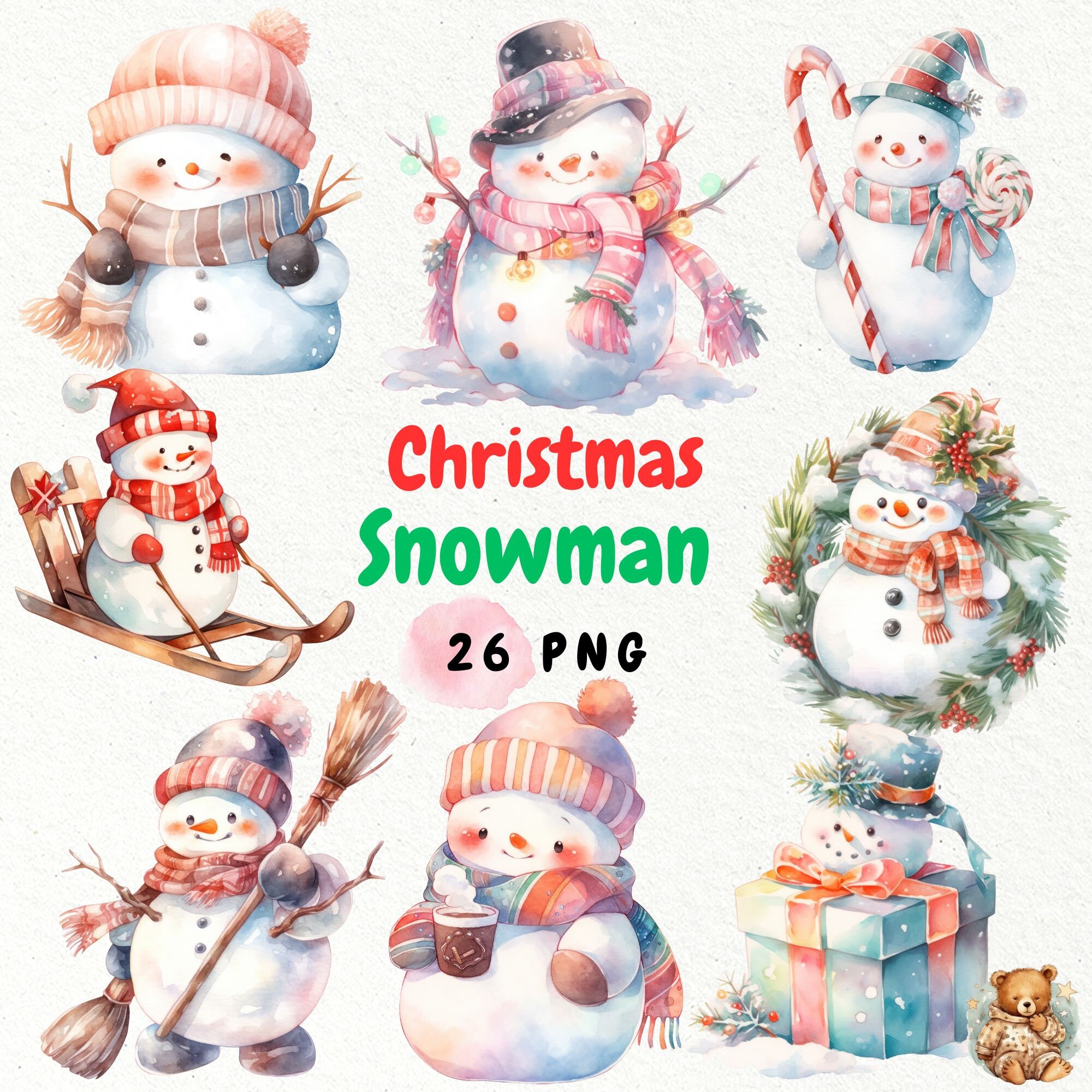 Christmas Snowman Clipart, Christmas Snowman PNG, Watercolor Snowman ...