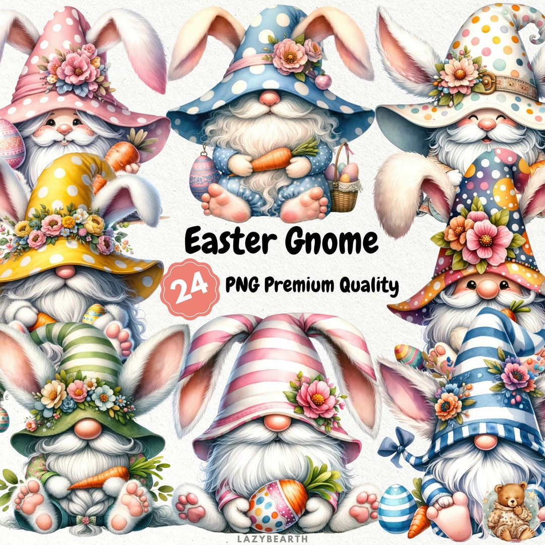Easter Bunny Gnome, 24 Easter Bunny Gnome PNG Clipart Bundle, Bunny ...