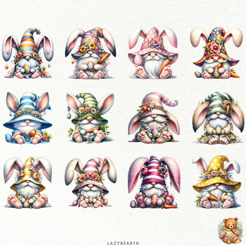 Easter Bunny Gnome, 24 Easter Bunny Gnome PNG Clipart Bundle, Bunny ...