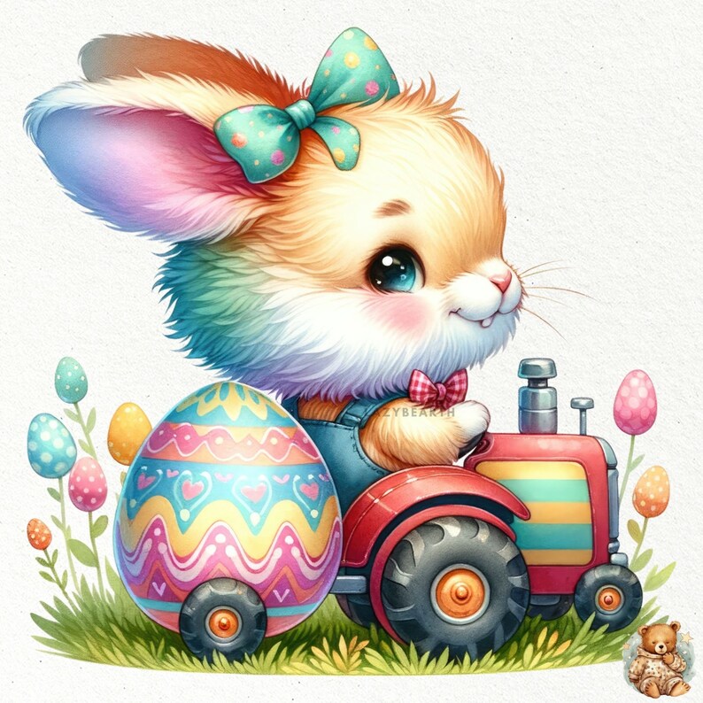 Easter Bunny Tractor, 12 Cute Easter Bunny Tractor PNG Clipart, Spring ...