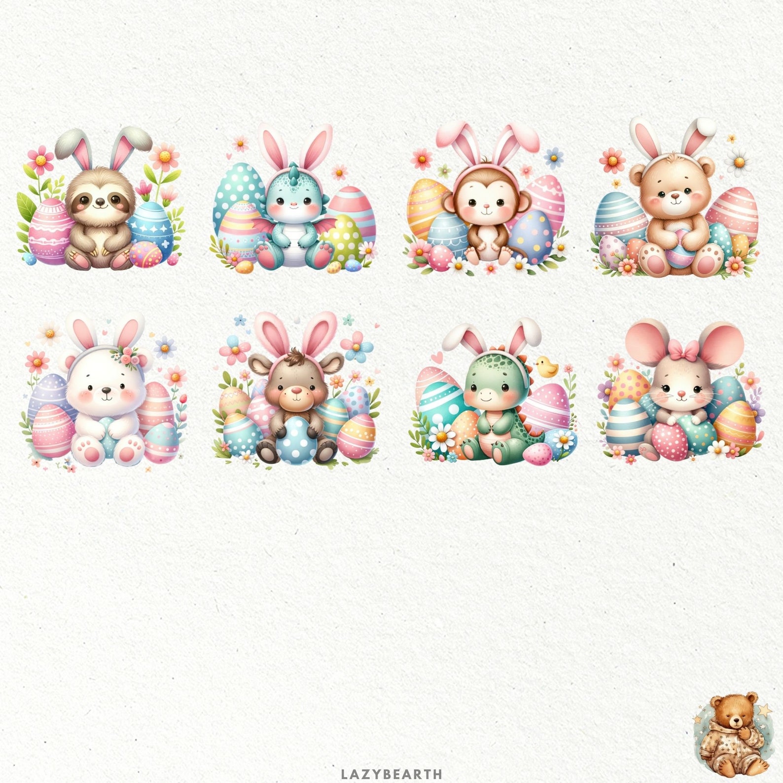 Easter Animal, 32 Cute Easter Animal PNG Clipart, Watercolor Easter ...