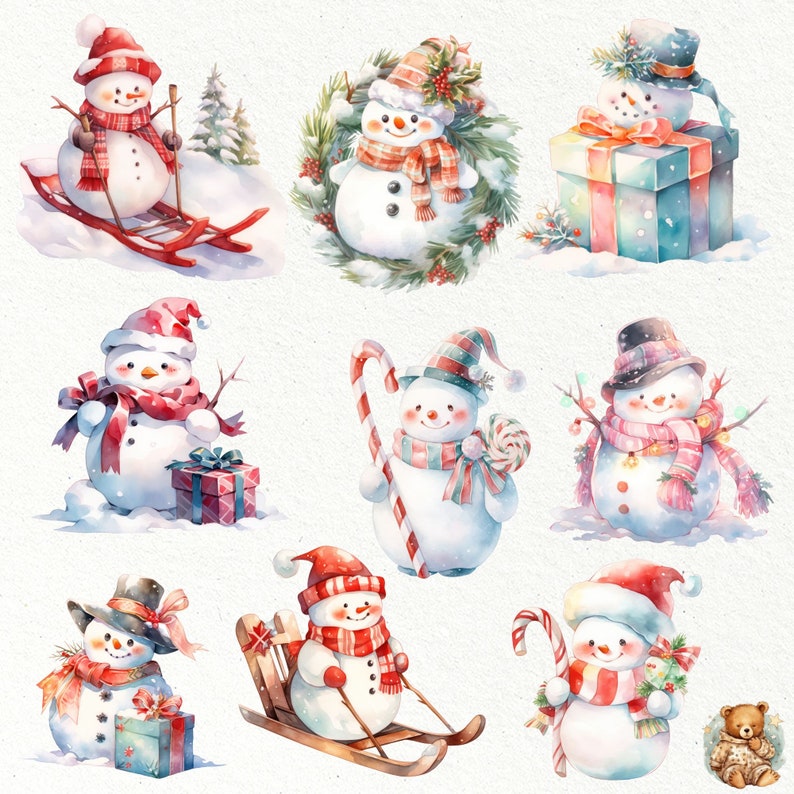 Christmas Snowman Clipart, Christmas Snowman PNG, Watercolor Snowman ...