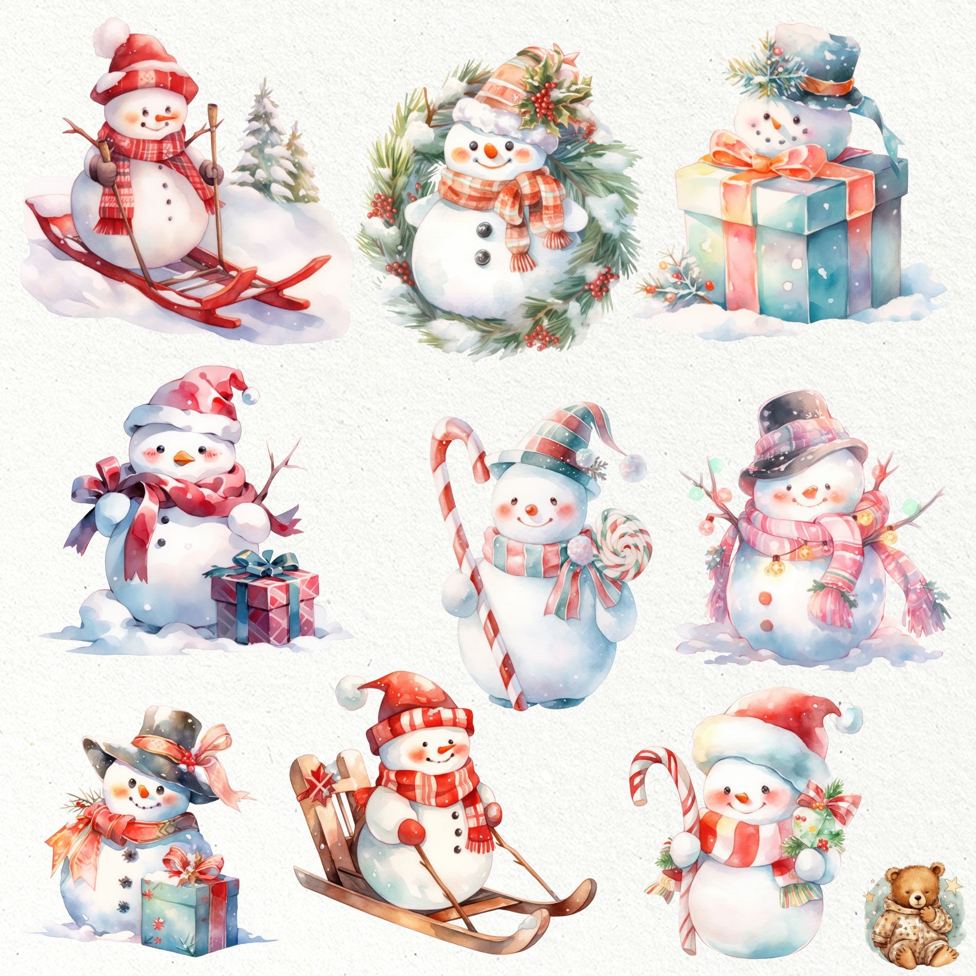 Christmas Snowman Clipart, Christmas Snowman PNG, Watercolor Snowman ...