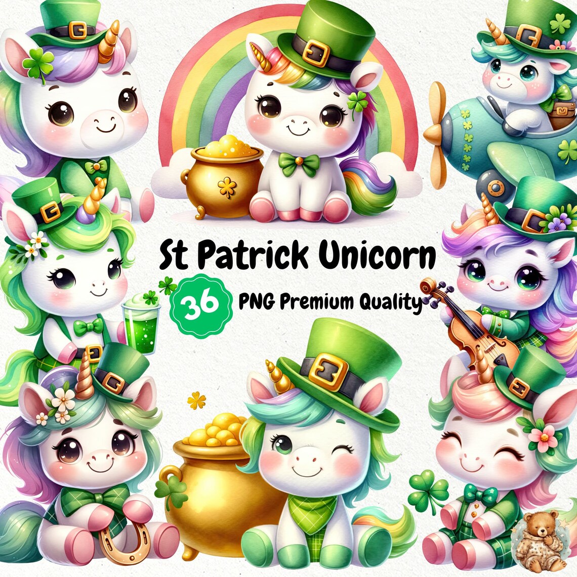 St Patrick Unicorn, 36 Cute Unicorn PNG, Unicorn Clipart, St Patrick ...