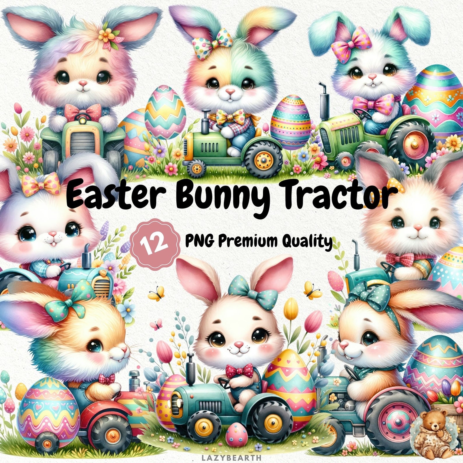 Easter Bunny Tractor, 12 Cute Easter Bunny Tractor PNG Clipart, Spring ...