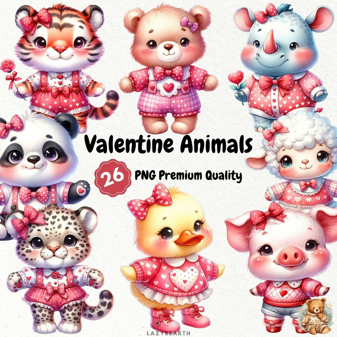 Valentine Animals, 26 Valentine Animals PNG Clipart for Kids, Valentine ...