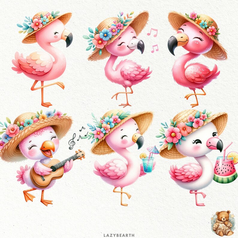 Cute Flamingo, 30 Cute Watercolor Flamingo PNG Clipart, Summer Flamingo ...