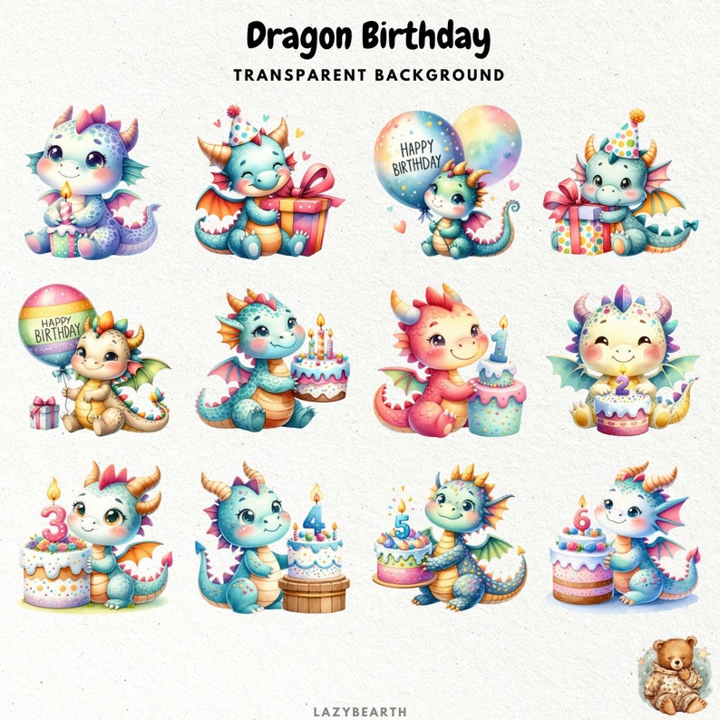 Dragon Birthday, 24 Cute Dragon Birthday PNG Clipart, Baby Dragon ...