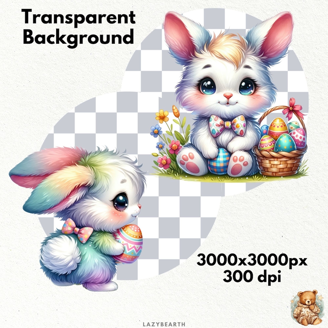 Easter Bunny, 12 Cute Easter Bunny PNG Clipart, Easter Bunny Decor ...
