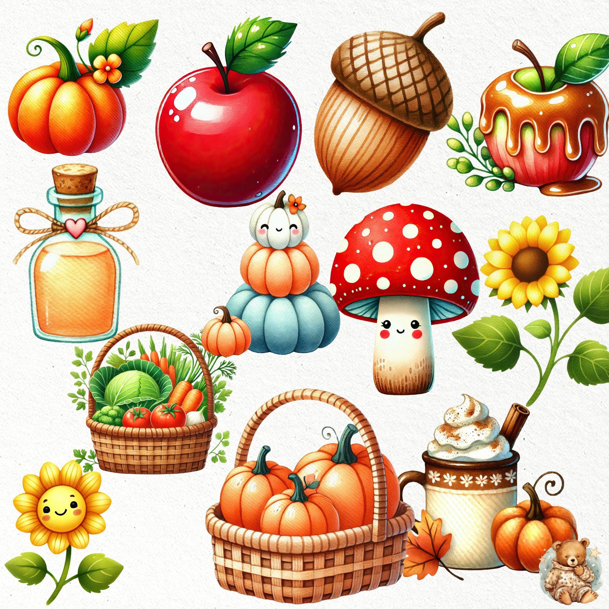 Cute Turkey Clipart, Thanksgiving Watercolor Clipart, Autumn Clipart ...