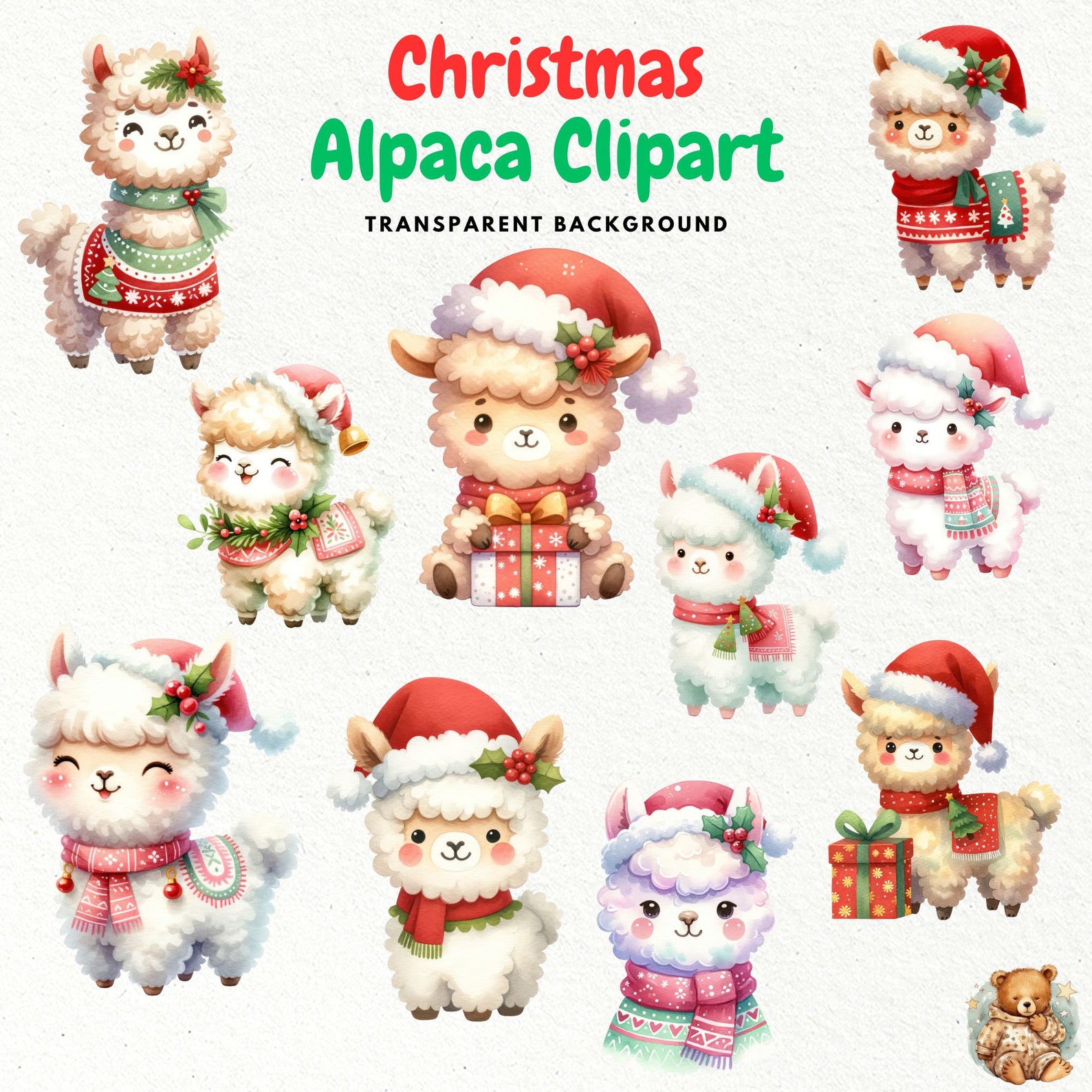 Christmas Alpaca, Christmas Alpaca PNG, Woodland Animals Clipart ...